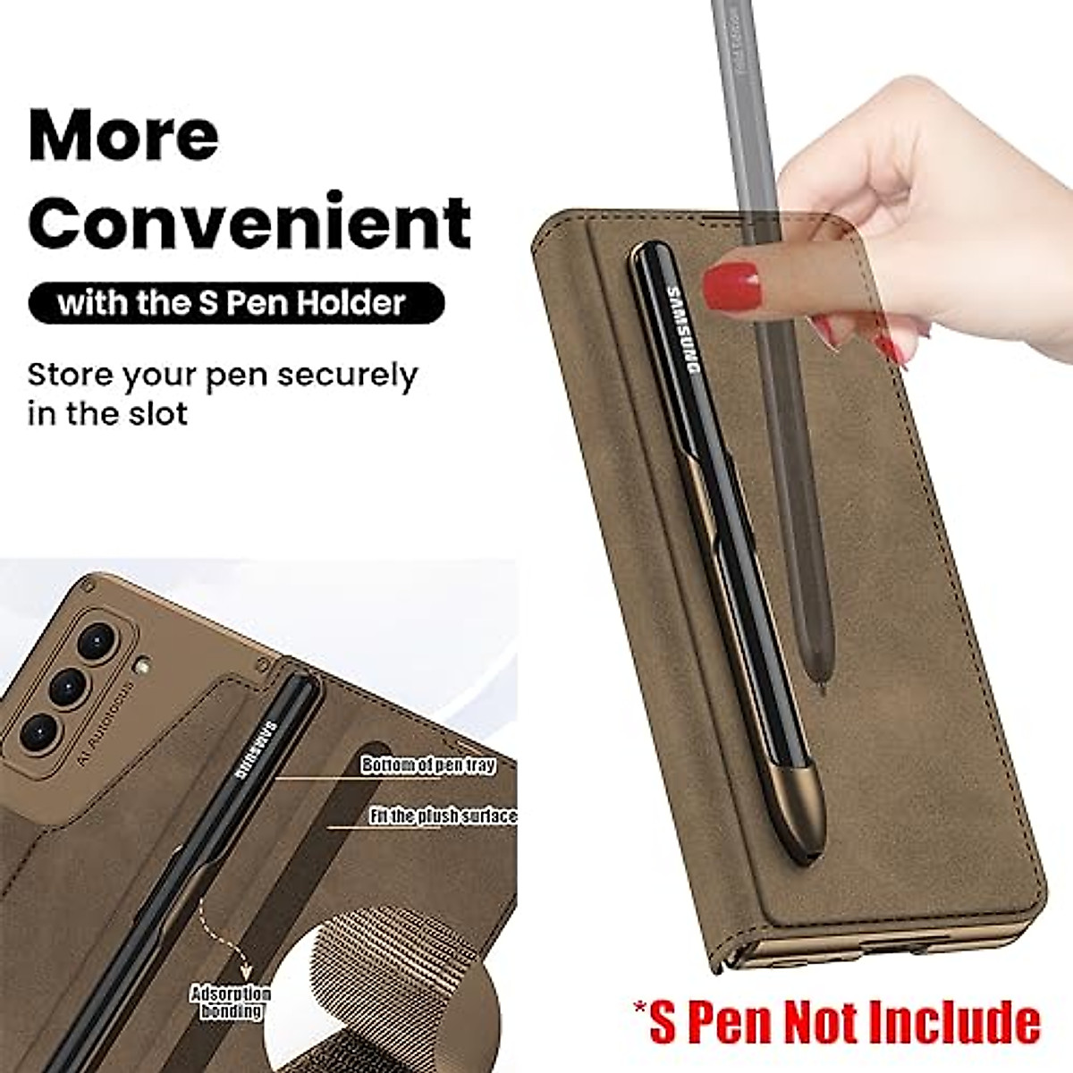 for Samsung Galaxy Z Fold 5 Leather Case with S Pen Holder [Screen Protection + Card Slot + Kickstand] Luxury Leather 360° Shockproof Protection Case for Samsung Galaxy Z Fold 5 5G,Carbon Fiber