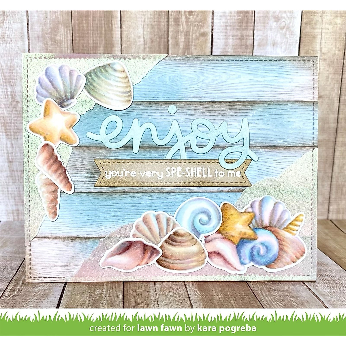 Lawn Fawn Clear Stamp & Die Set - How You Bean? Seashell Add-On - Two Item Bundle
