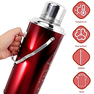 Housoutil Insulated Stainless Steel Water Bottle Chinese Traditional Flask Double Walled Travel Mug Vacuum Coffee Cup Keeps Hot and Cold Leakproof Lids