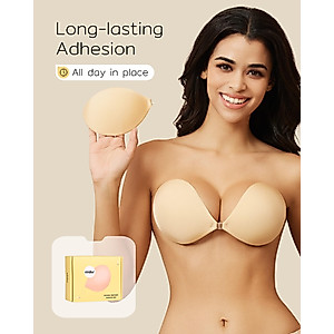 Niidor Adhesive Bra Strapless Sticky Invisible Push up Silicone Bra for Backless Dress with Nipple Covers Nude(B Cup)