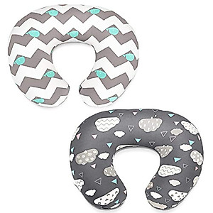 COSMOPLUS Stretchy Nursing Pillow Covers 2 Pack Nursing Pillow Slipcovers for Breastfeeding Moms,Ultra Soft Snug Fits On Infant Nursing Pillow,Clouds Whales