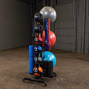 Body-Solid (GAR100) Compact Accessory Vertical Stand Rack for Organizing Medicine Balls, Weights Ball, Resistance Bands and Tubes, Jump Ropes, Foam Rollers, Yoga Mats, and more