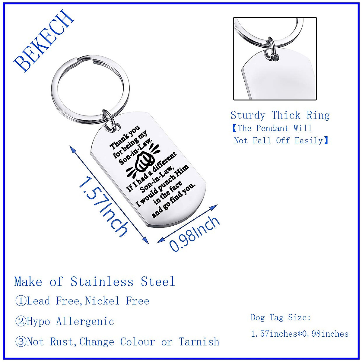 BEKECH Son-in-Law Gifts Bonus Son-in-Law Keychain Thank You for Being My Son-in-Law Keychain Funny Wedding Gift Jewelry from Mother-in-Law,Father-in-Law(silver)