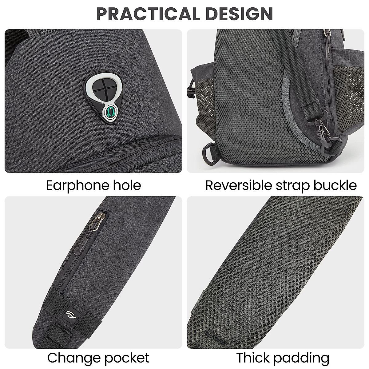 G4Free Sling Bag RFID Sling Backpack Chest Bag Crossbody Canvas Daypack for Men Women(Dark Grey)