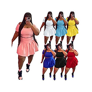 Women's Skirt Sets 2 Piece Club Outfits Plus Size Summer Sexy Off Shoulder Crop Tank Top Mini Dress Yellow XL