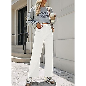 Dokotoo Womens Jeans Cargo Pants High Waisted Baggy Jeans Boyfriend Straight Wide Leg Pants Jeans Linen Trendy Pants Summer Casual Flap Pocket Y2k Pants Street Wear White