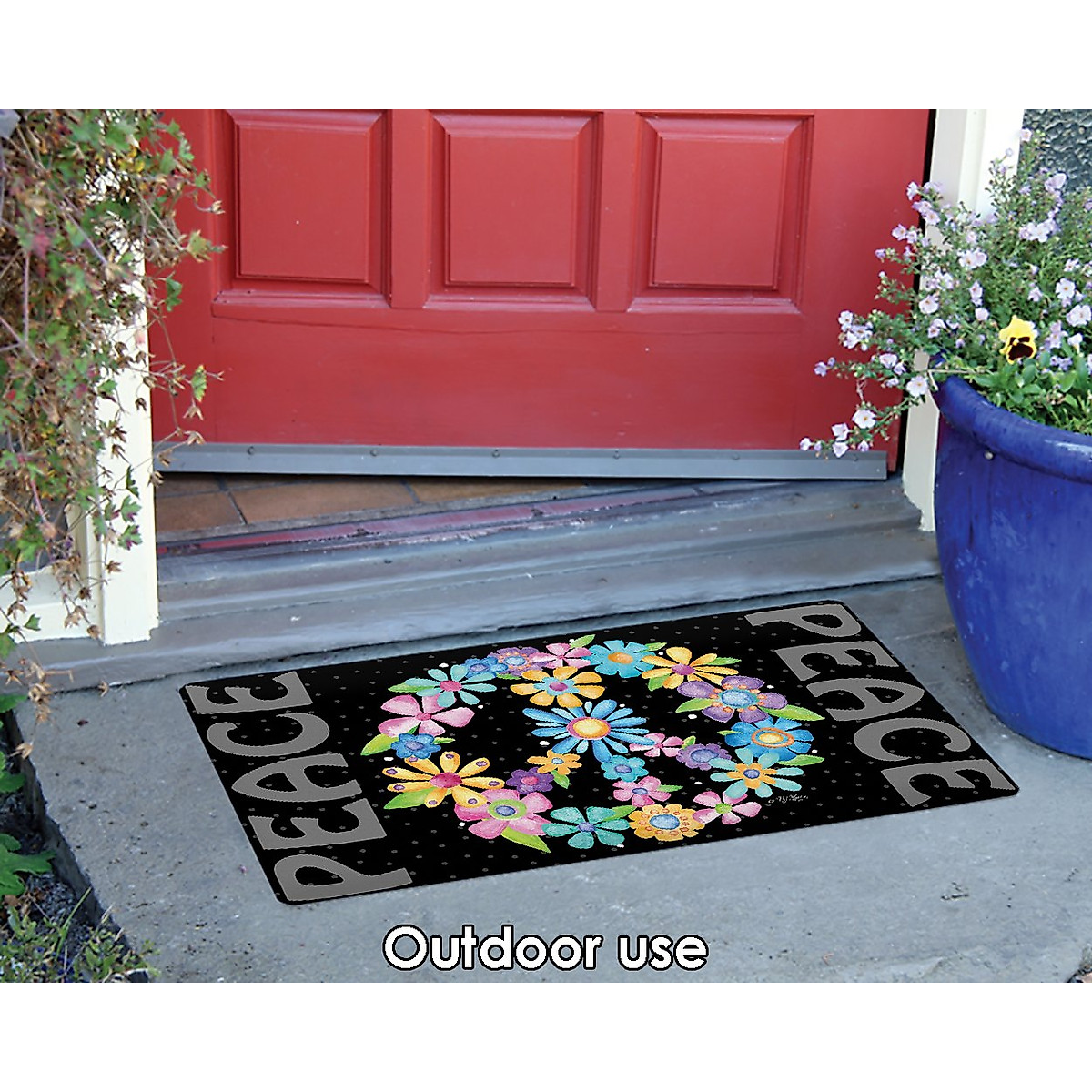 Toland Home Garden 800451 Peace Sign Flowers Flower Door Mat 18x30 Inch Hippie Outdoor Doormat for Entryway Indoor Entrance