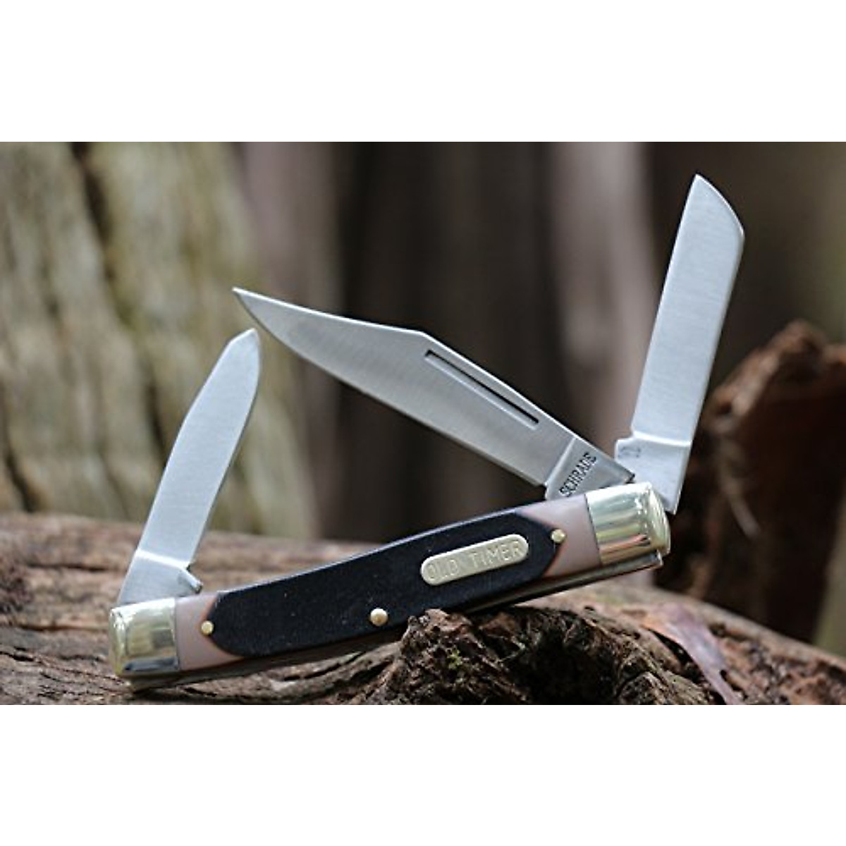 Old Timer 8OT Senior 6.9in S.S. Traditional Folding Knife with 3in Clip Point, Sheepsfoot, Spey Blade and Sawcut Handle for Outdoor, Hunting, Camping and EDC