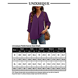 Unixseque 2022 Women's Chiffon Tunic Tops, 3/4 Sleeve V Neck Blouse for Office Work - Violet M