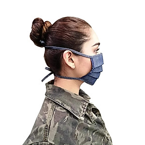 Adjustable Cotton Blend Face Cover 3-Pack, Blue Twill, 65% Poly Blend - Assorted Blue, 5 in x 4.5 in x 0.5 in (226673)