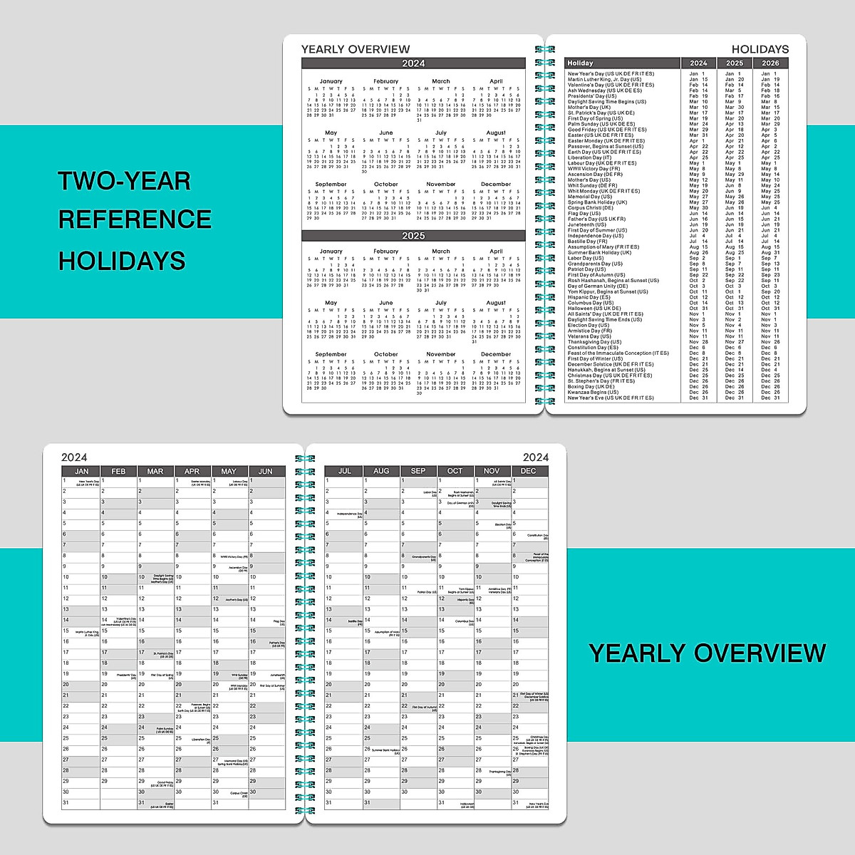 2024 Appointment Book & Planner - Daily Hourly Planner 2024, Jan 2024 - Dec 2024, 8.5" x 6.4", 30-Minute Interval, Lay - Flat, Round Corner, Twin-Wire Binding - Teal Green