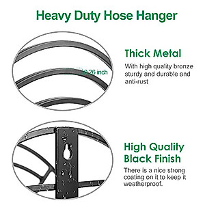 TomCare Garden Hose Holder Heavy Duty Water Hose Holder Wall Mount Hose Hanger Decorative Durable Garden Hose Storage Hose Reel Solid Metal Hose Stand Sturdy Hose Holders for Outside Yard, Black