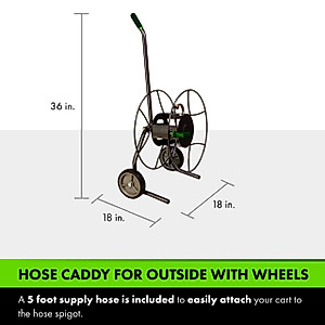 Yard Butler Compact Hose Reel Cart with Wheels Heavy Duty 100 Foot Metal Hose Reel Suitable for Gardens, Lawns, and Outdoor - IHTC-1