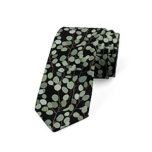 Ambesonne Necktie, Exotic Foliage Hand Drawn, 3.7", Green Black