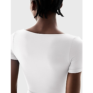 PUMIEY T Shirt for Women Short Sleeve Slim Fit Tops Scoop Neck Sexy Tee Women Clothing Splashed White Small