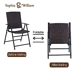 Sophia & William Patio Folding Dining Chairs Set of 2 Outdoor Wicker Rattan Chair with Steel Frame and Armrest for Garden Pool Balcony Lawn