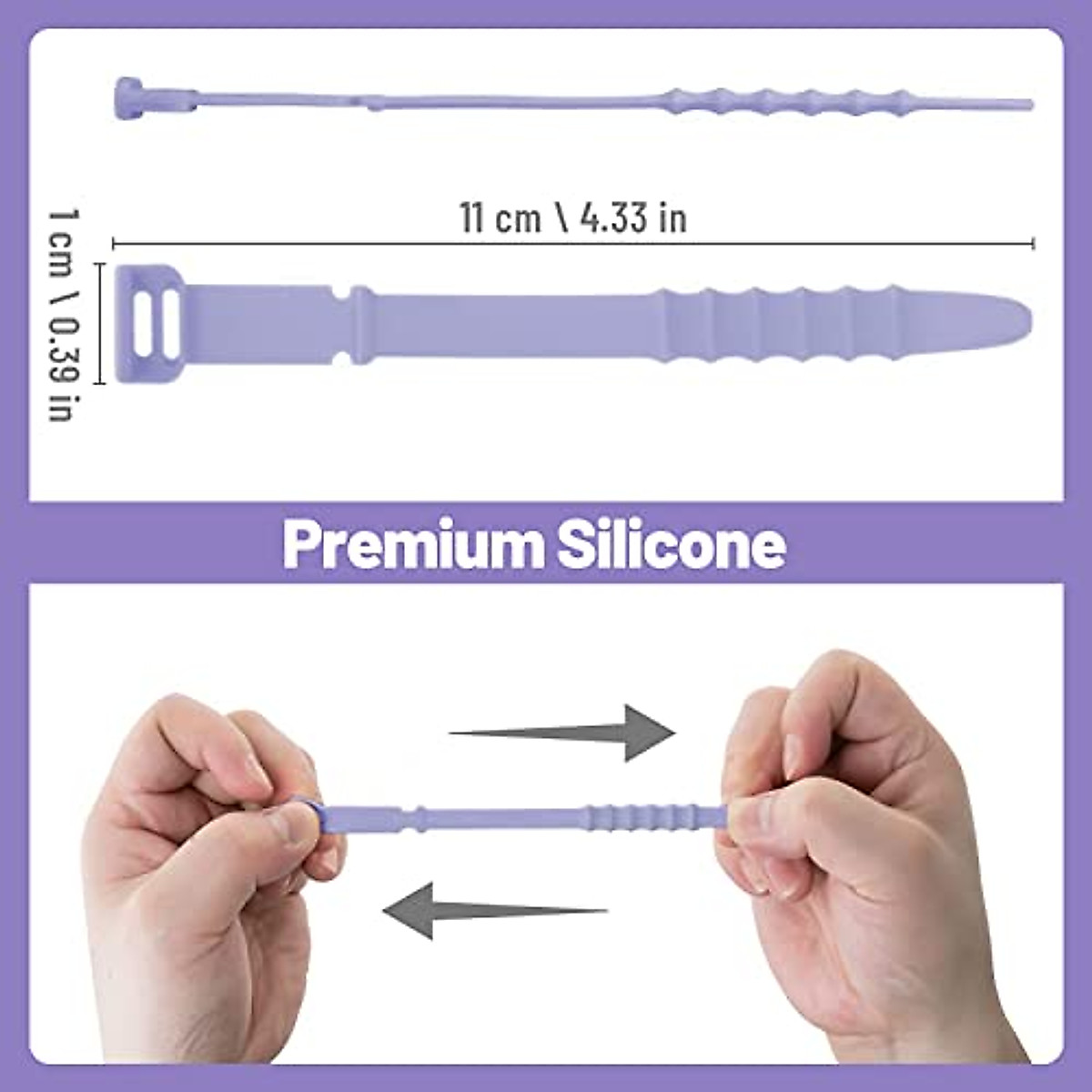 20 Pcs Silicone Zip Ties, Reusable Wire Ties 4.5'' Rubber Cable Ties Straps for Wire Management Home Office Table Organizer, Elastic Cord Ties in White, Black, Pink, Purple, and Blue