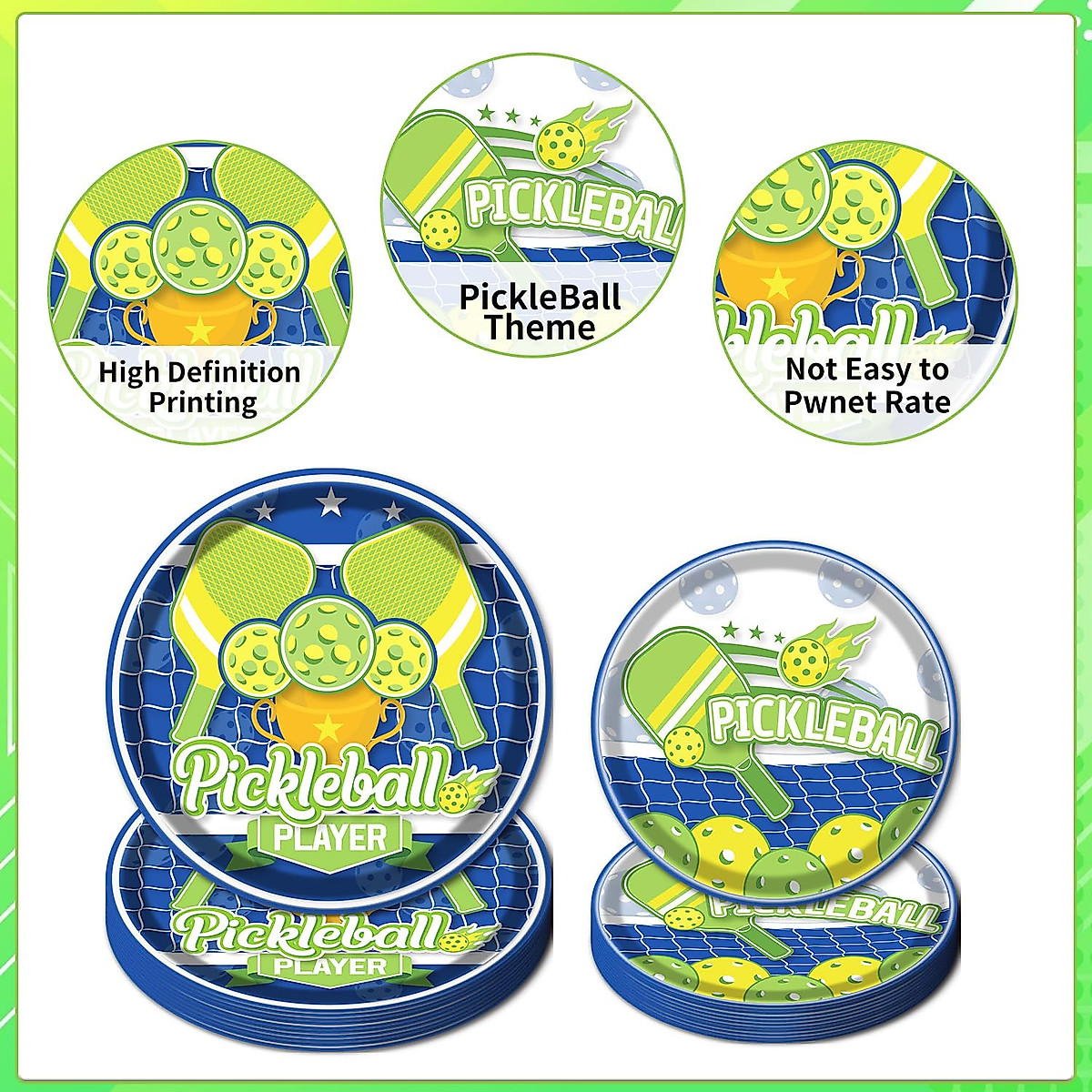 Rakuto Pickleball Party Plates Supplies - 96PCS Pickleball Player Themed Disposable Paper Plates Forks Napkins Tableware Set Pickleball Sports Baby Shower Birthday Party Decorations(24 Guests)