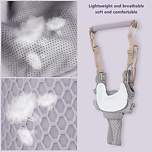 Baby Walking Harnesses, Handheld Kids Walk Helper Lightweight Adjustable Detachable Crotch Pad Handheld Toddler Walk Assistant Belt for 8‑24M Webbing, Mesh Material(Monsoon Grey-Profile Mesh)