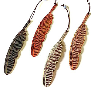 Zllada Wood Feather Bookmarks - 4 Pieces Wooden Bookmarks for Women Men
