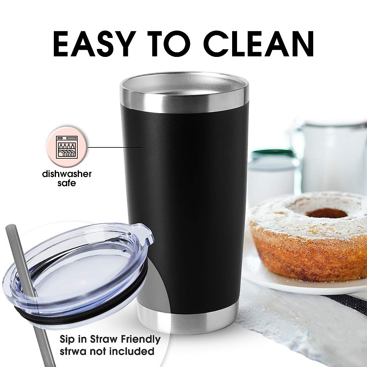 HASLE OUTFITTERS 20oz Tumblers Bulk Stainless Steel Cup with Lid Double Wall Vacuum Insulated Coffee Mug for Cold & Hot Drinks 8 Pack, Black