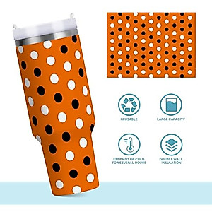 RPLIFE Halloween Polka Dot Travel Coffee Tumbler, Stainless Steel Cup, Insulated Tumbler, Coffee Tumbler for Women