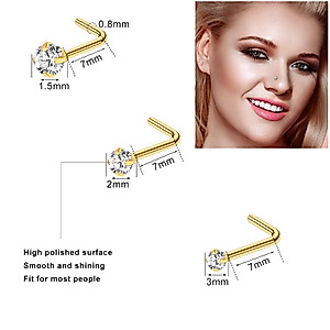 ONESING 23Pcs Gold Nose Rings for Women 20G Nose Piercing Jewelry L Shape Nose Studs Nose Rings Hoop Nose Jewelry Gold Stainless Steel Studs Screw Body Piercing Jewelry for Women Men