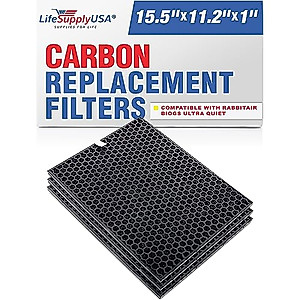 Activated Carbon Deodorizer Charcoal Filter Replacement Compatible with Rabbit Air BioGS SPA-421A & SPA-582A High-Efficiency Air Cleaners by LifeSupplyUSA (3-Pack)