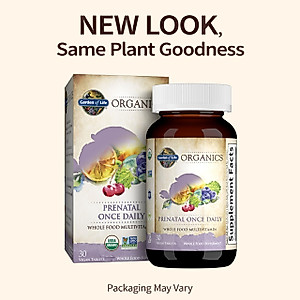 Garden of Life Organics Prenatal Vitamin: Folate for Energy & Healthy Fetal Development, Non-constipating Iron, Vitamin C, B6, B12, D3 – Organic, Non-GMO, Gluten-Free, Vegan, 30 Day Supply