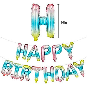 Happy Birthday Banner Balloons, 16 Inch Mylar Foil Letters Balloons Banner Reusable Ecofriendly Material for Birthday Decorations and Party Supplies (Rainbow)