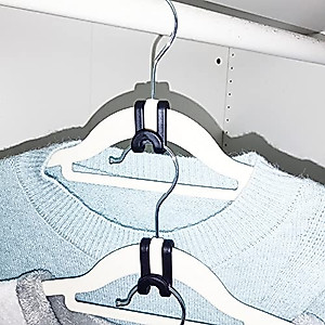 Clothes Hanger Connector Hooks 60 PCS, Hanger Extender Clips, Heavy Duty Plastic Connection Hooks, Space Saving Cascading Hanger Hooks for Organizer Closet, Black