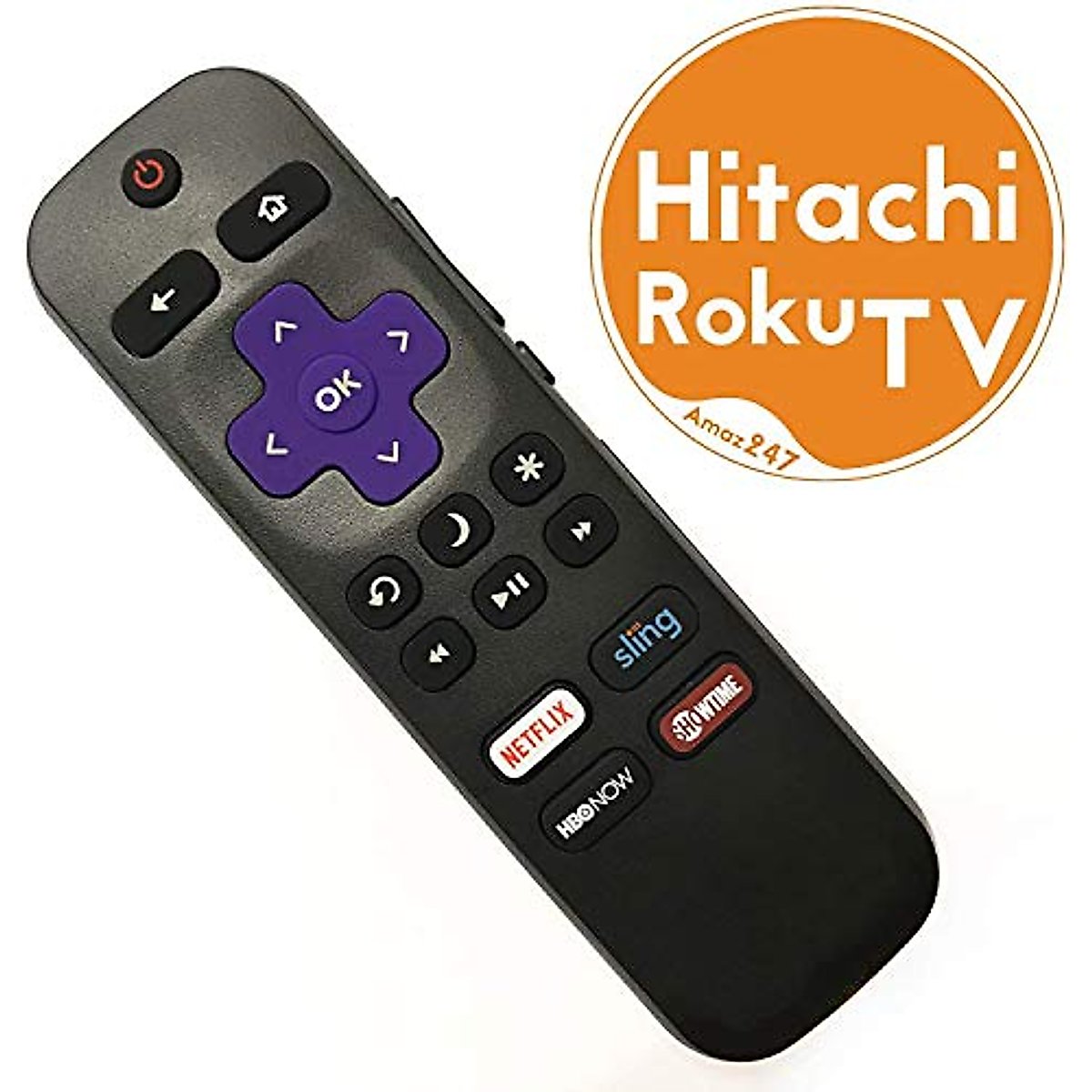 Hitachi Roku TV Remote w/Volume Control & TV Power Button for All Hitachi Roku Built-in TV. NO Pairing! NOT for ROKU Stick and ROKU Player.