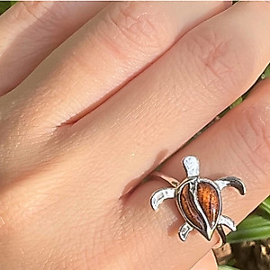Aloha Jewelry Company Koa Wood Sterling Silver Turtle Wedding Band Promise Ring (8)