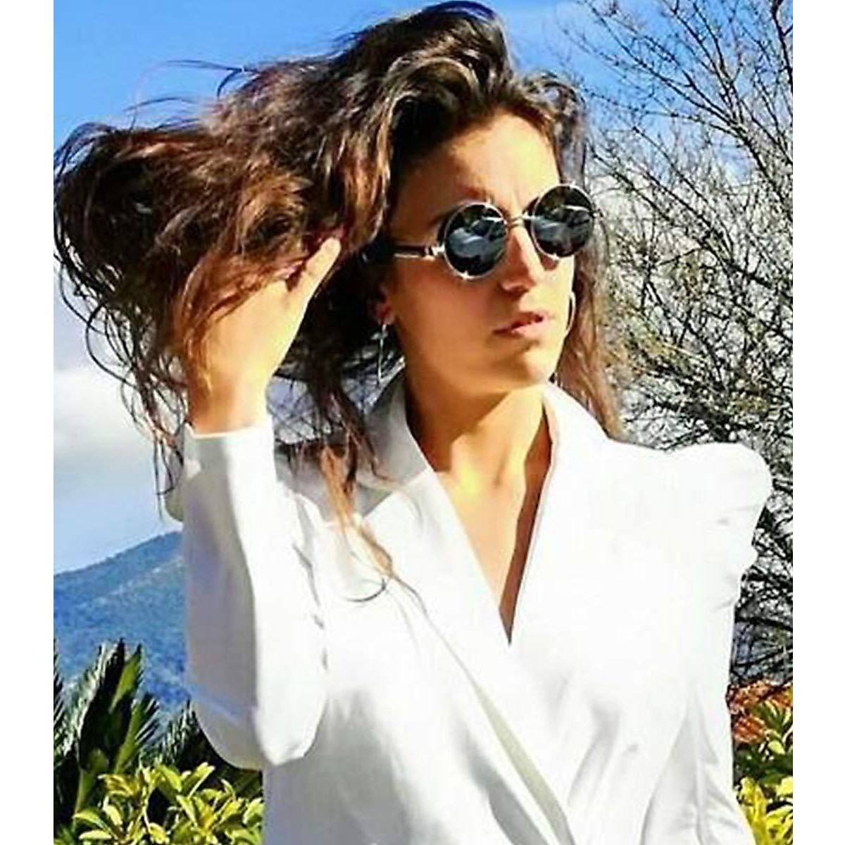 FEISEDY Retro Gothic Steampunk Sunglasses Round Metal Frame Punk Circle Inspired Shade Men B1857