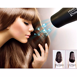 Ionic Infrared Blow Dryer - 1875W Professional Salon Dryer with Diffuser & Concentrator Attachments for Curly Hair, Black (XX-Large)