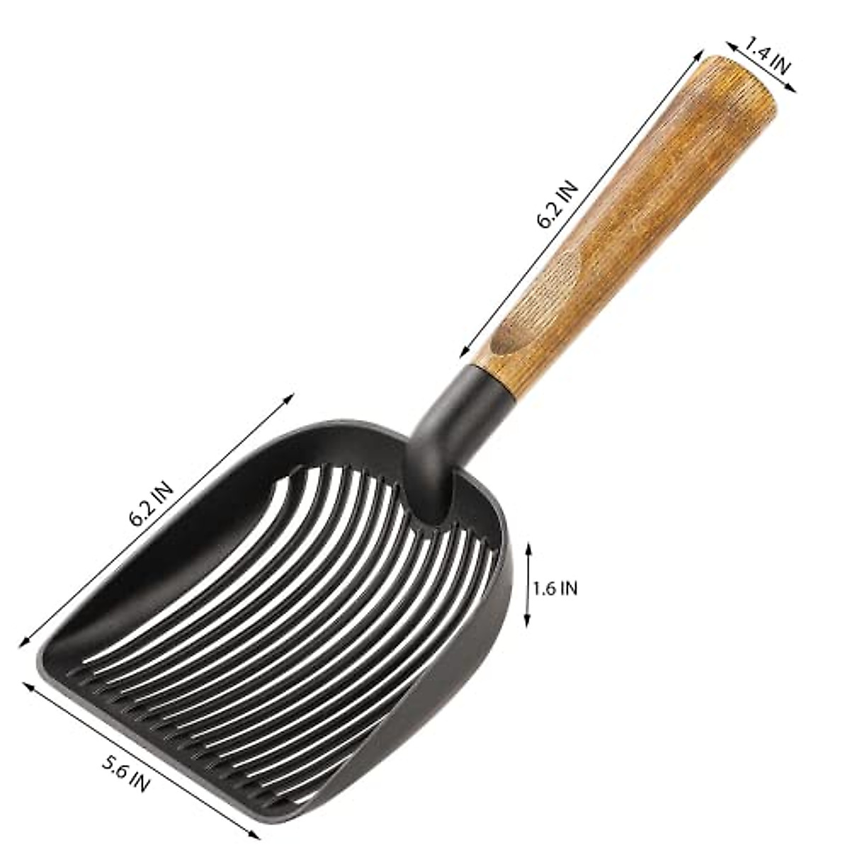 Yangbaga Newest Cat Litter Scoop with Deep Shovel, Non-Stick Coated Metal Litter Scoop with Ash Wood Handle&Hanging Design, More Efficient Litter Sifter with Better Litter Filtration (Dark Brown)