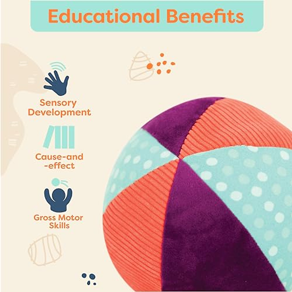 B. toys- B. baby- Large Textured Plush Baby Ball- Chiming Bell- Gross Motor Skills & Sensory Development- for babies & Toddlers- Make It Chime- 6 months +