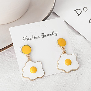 TIANBANGSHI Chic Funny 18k Gold Plated Enamel Fried Egg Stud Earring Cute Poached Egg Dangle Drop Earrings for Women Lover Kitchen Cooking Statement Jewelry Gifts (poached egg)