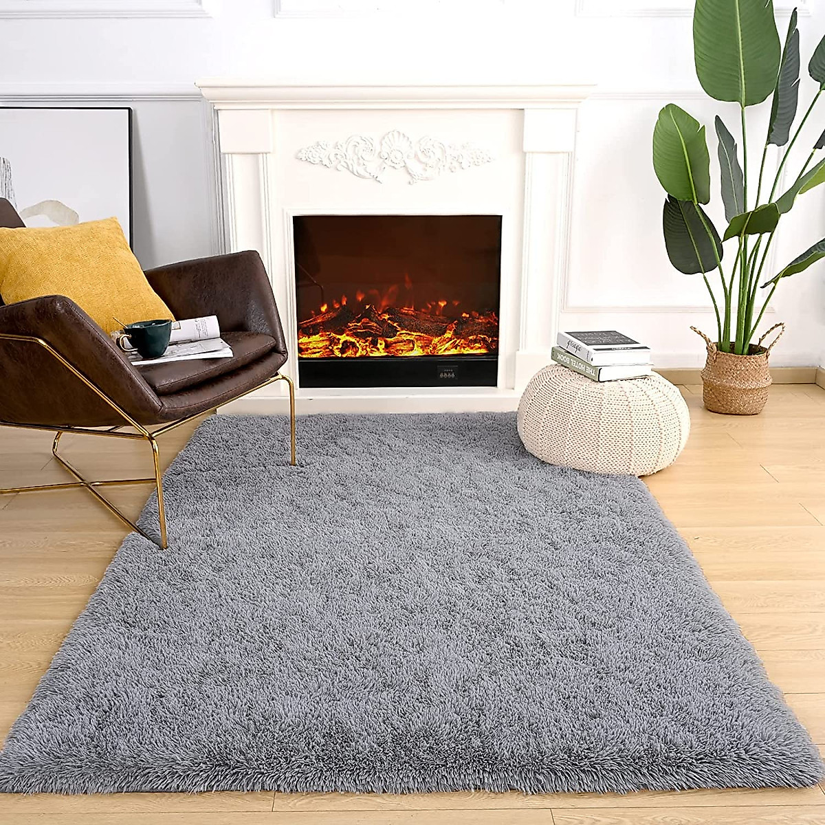 YOBATH Fluffy 8x10 Feet Large Area Rugs for Living Room Bedroom, Big Modern Soft Fuzzy Shaggy Carpet Shag Rugs Girls Boys Kids Nursery Dorm Room, Grey