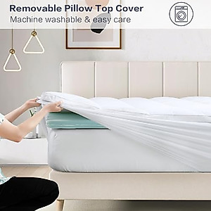 SOPAT 3 Inch Memory Foam Mattress Topper Queen Size 2 Inch Memory Foam Plus 1 Inch Down Alternative Pillow Top Mattress Pad Dual Layer Comfort & Support for Back Pain Relief (White, Dual Layer)