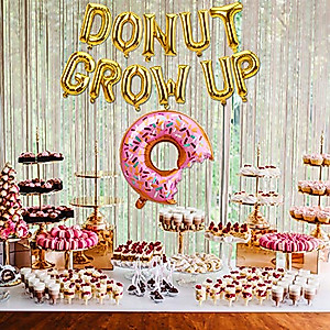 Kauayurk Donut Grow Up Balloons Banner Decorations - Donut Birthday Party Decorations Supplies - Gold Donut Theme Party Decor for Girls Boys Baby Shower