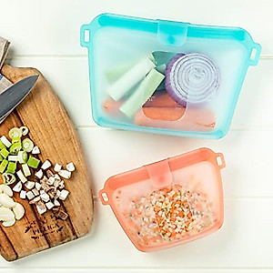 [SILLYMANN] Platinum Silicone Zip Top Reusable, Stand Up Storage Bag | Dishwasher-Safe, Eco-friendly, Easy Cleaning, Portable | Lunch Bag, Sandwich Containers | 34 Oz, Coral (Coral)