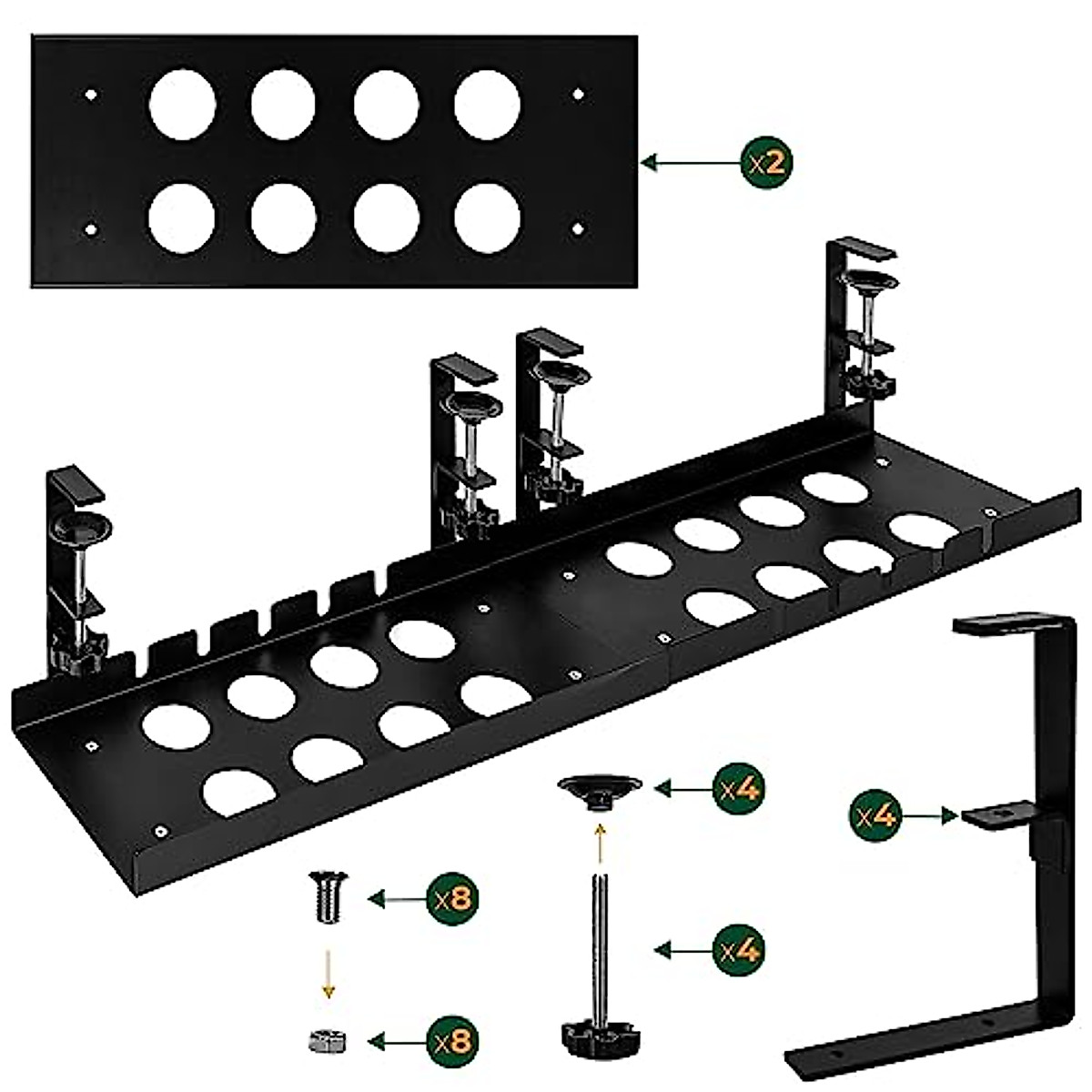 Metal Cable Management Tray Under Desk with Clamp Retractable Cord Organizer for Desk No Drill Cable Tray Basket for Wire Management Sturdy Metal Cable Management Under Desk with Clamp for Home Office