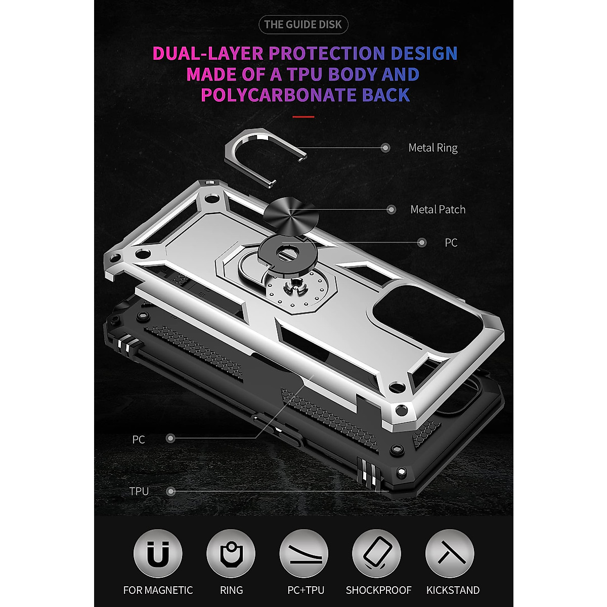 Military Grade Drop Impact for Oneplus Nord N200 5G Case Oneplus Nord N200 Case 360 Metal Rotating Ring Kickstand Holder Armor Heavy Duty Shockproof Case for Oneplus Nord N200 5G Phone Case (Silver)