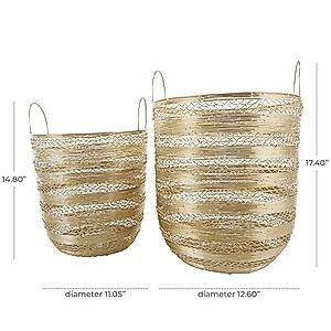 Deco 79 Metal Decorative and Functional Storage Basket Open Frame Wire Basket Organizer with Zig Zag Patterns, Set of 2 Basket for Storage 17", 15"H, Gold