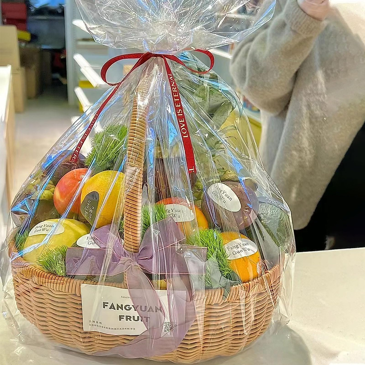 WIKDAY Clear Gift Bags 10 PCS 24x30 Inches Large Cellophane Wrap for Gift Baskets Wrapping Plastic with Ties for Gift Giving, Packaging Products