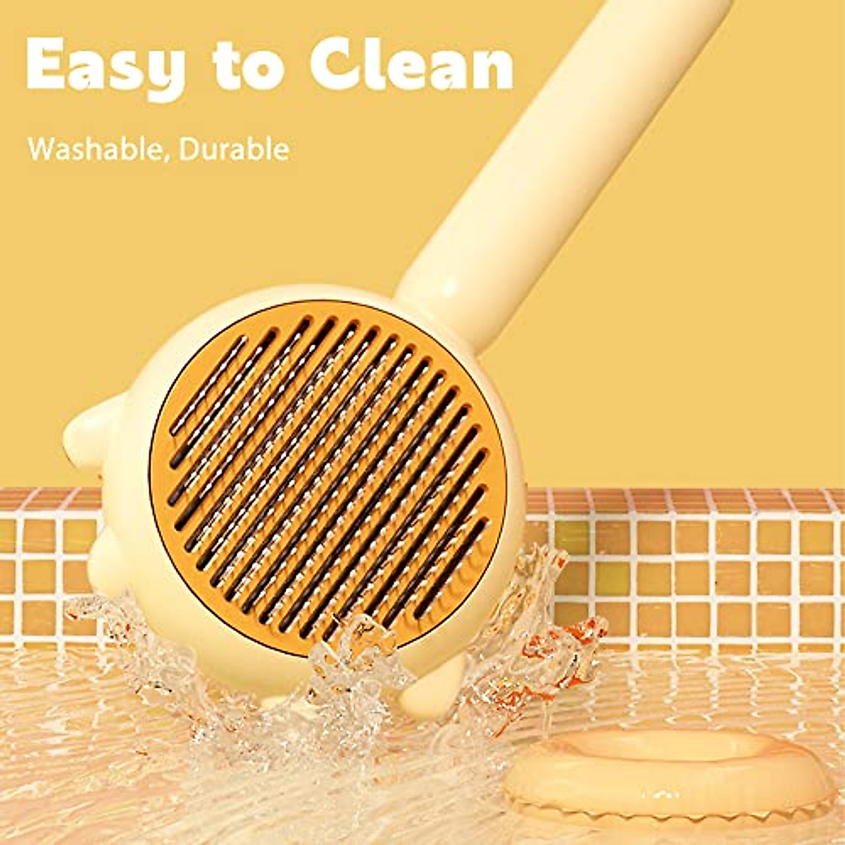 OurMiao Paw Cat Brush with Release Button, Self Cleaning Cat Brush for Shedding, Cat Hair Brush for Grooming Long and Short Haired Cats Dogs (Yellow)