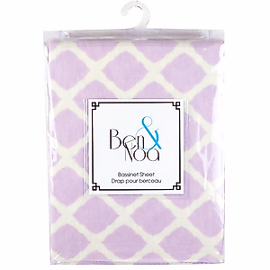 Kushies Soft Cotton Flannel Bassinet Sheet, Fully Elasticized, Made in Canada, Lilac Lattice