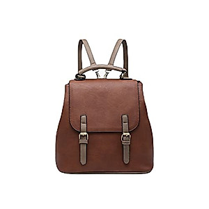 JEN & CO. Backpack Purse for Women Purse Backpack - Small Mini Brooks Convertible Backpack w/Flapover Buckle/Snap Closure, Brown (BP1891-BR)