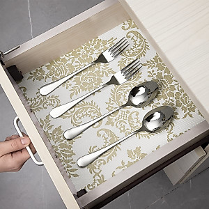 DwellAid Shelf Liner for Kitchen Cabinets Non Adhesive 18inx8ft Gold Kitchen Drawer Liner, Waterproof Shelf Liner Durable Anti-Slip for Kitchen Cabinets Shelf Liner Oil-Proof